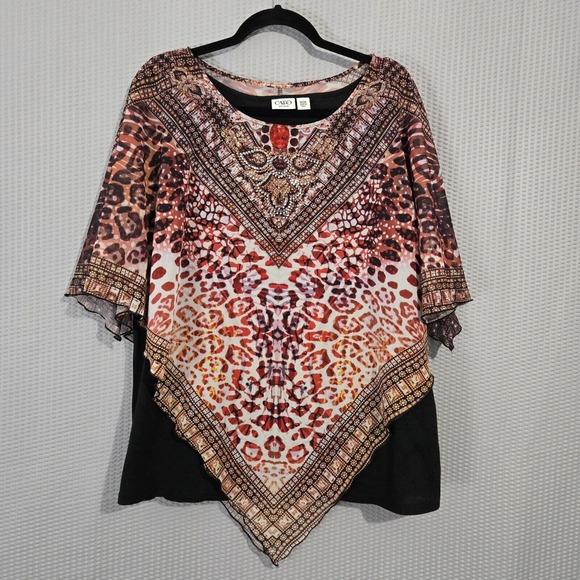 Cato | Tops | Cato Womens Animal Print Tiered Layered Poncho Top Size ...